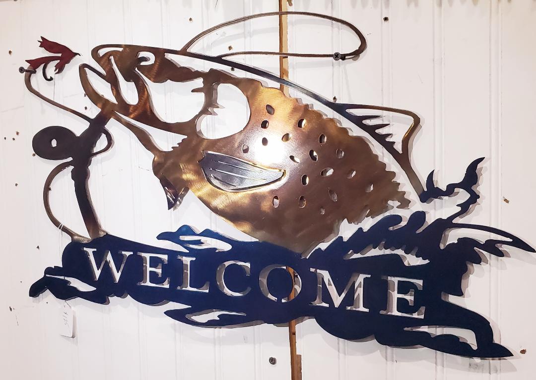 WELCOME ADVENTURE AWAITS STRIKING TROUT WITH RED FLY UNIQUE METAL SIGN ...